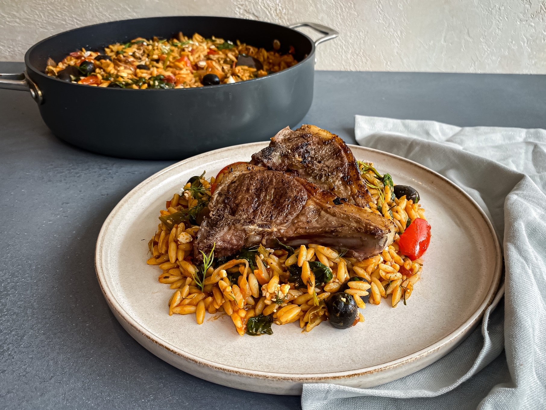 Grilled Lamb Cutlets with Greek Style Orzo - The Ginger Pig